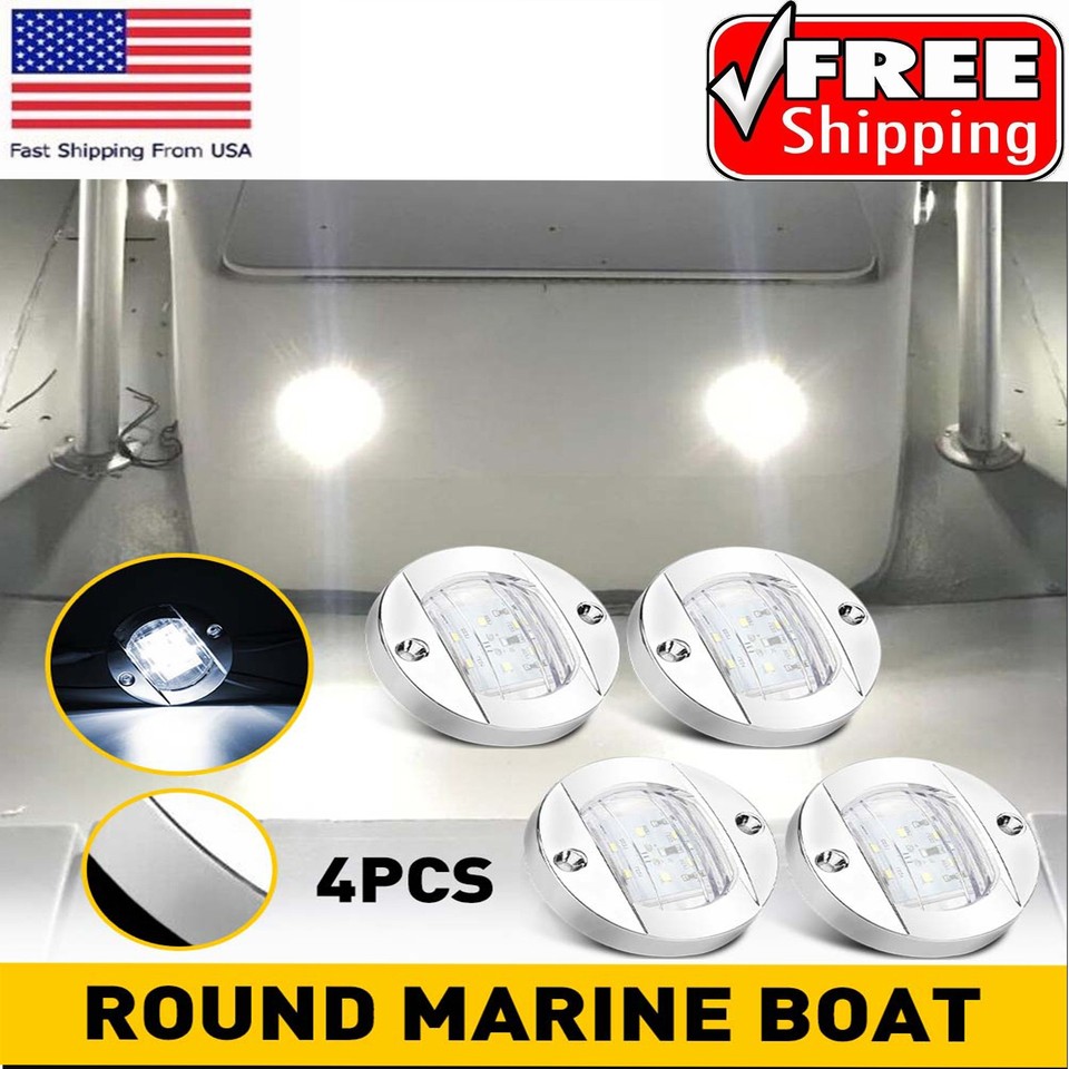 4x Round Marine Boat LED Stern Lights Waterproof Cabin White Deck ...
