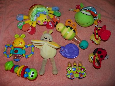 12-pc Baby Infant Bee TOYS Lady Bugs BUTTERFLY Worm RATTLES Caterpillar ...