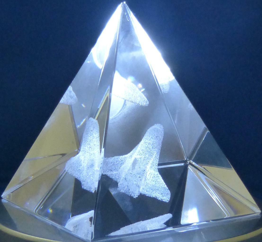 3D Laser Etched Crystal Glass Space Shuttle Pyramid 2 ¼” x 2" Gift Box ...