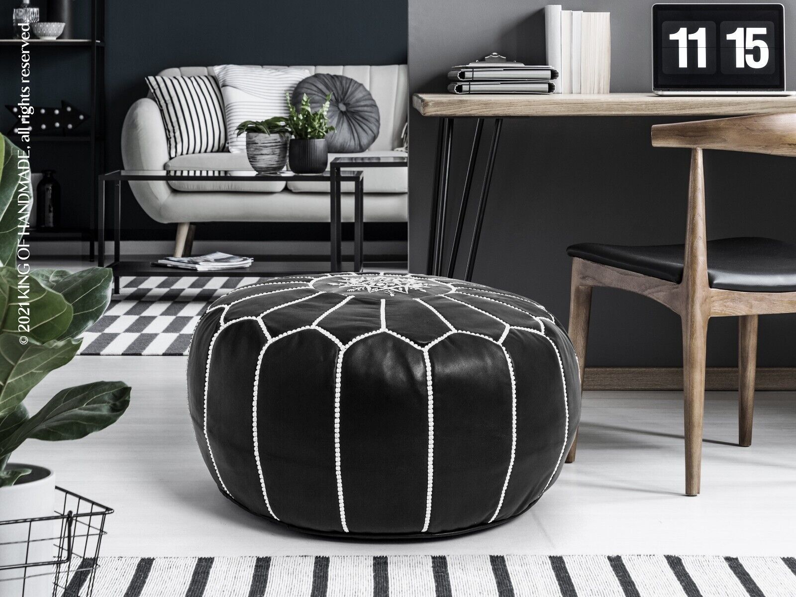 Moroccan Handmade Genuine Leather Boho Pouf Ottoman Footstool Pouffe ...