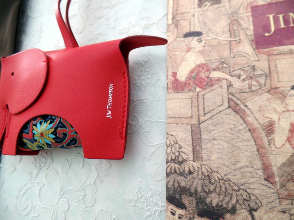 New Jim Thompson Silk Shopping Bag Red Leather Elephant Carrier ...