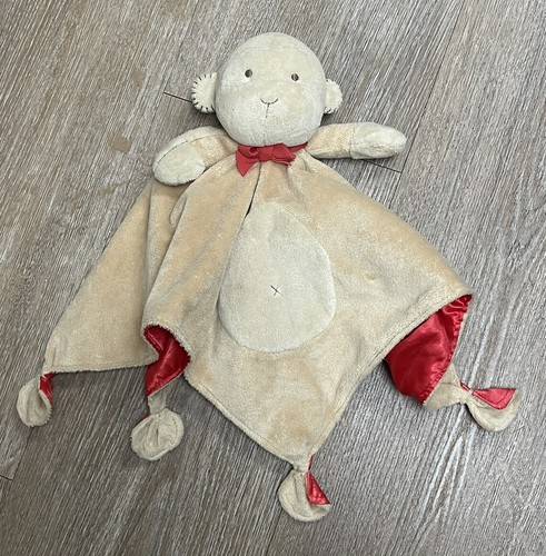 Carters Monkey Blankie Baby Rattle Tan Brown Red Satin Plush Toy 13" X ...