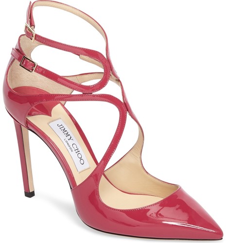 NIB $795 Jimmy Choo Lancer Strappy Pump Heel Shoe CERISE PINK Patent ...