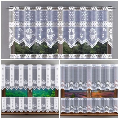 NEW JACQUARD CAFE KITCHEN NET CURTAINS FRUITS LOVE BIRDS CUP PRICE PER ...