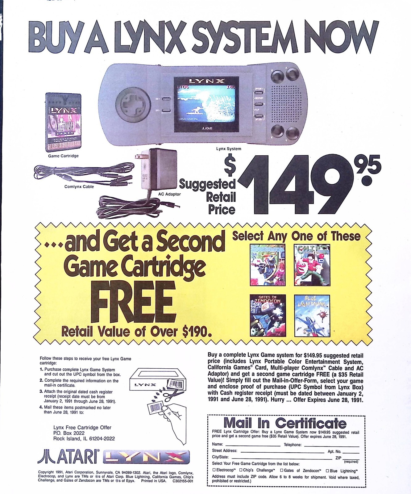 Atari Lynx System Advertising Print Ad Rolling Stone Magazine April ...