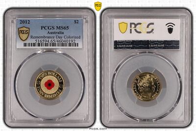 Australia 2012 $2 Remembrance Day Colorized Red Poppy PCGS MS65 #0192 ...