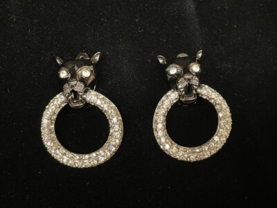 Givenchy Paris New York Earrings Black Tone Panther Crystal Knocker | eBay