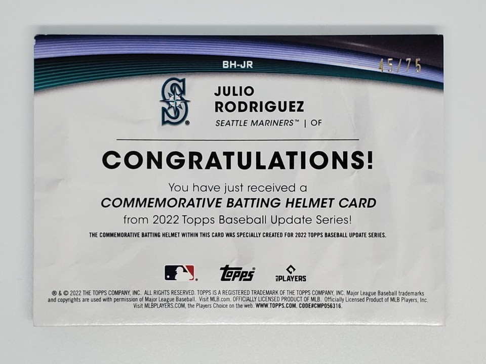 Julio Rodriguez GOLD Helmet Relic Rookie RC - 2022 Topps Update Series ...