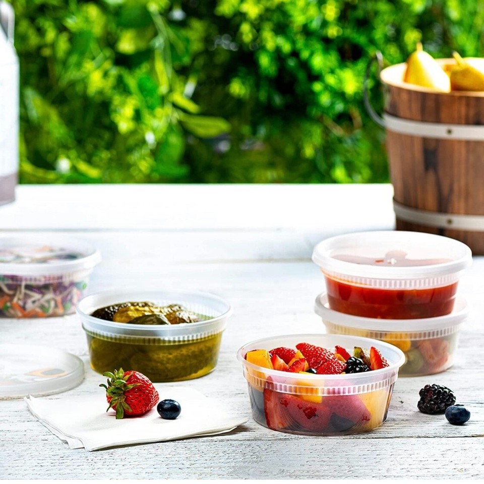 [ 25 Set ] 8 oz Deli Plastic Food Storage Reusable Containers With Lids ...