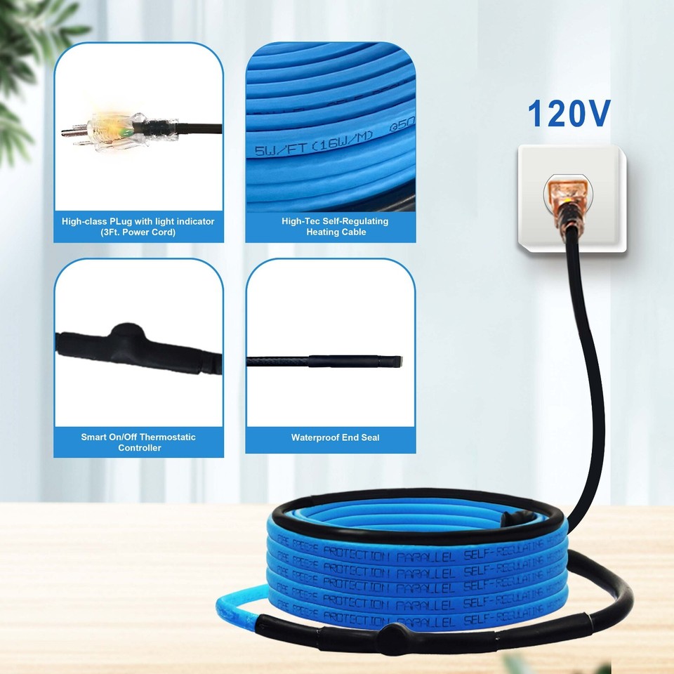 MAXKOSKO Electric Water Pipe Heat Cable, for Water Pipe Freeze ...