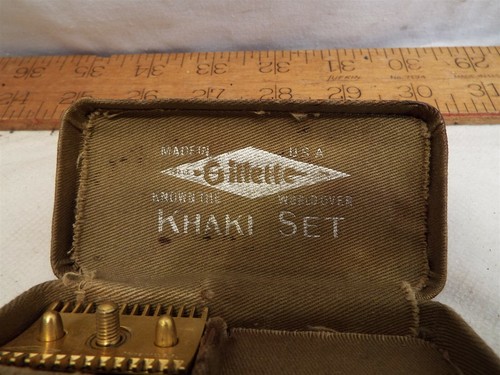 Vintage WWI Era Gillette Gold Tone Khaki Razor 3 Piece in Box Safety ...