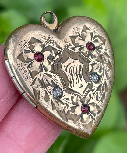 RBM ATRICE antique Gold Filled GF Heart locket red clear paste pendant ...