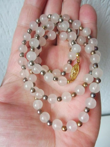 Beautiful Necklace __ Rose Quartz U. Metal__ Pearl Necklace, Ball Chain ...