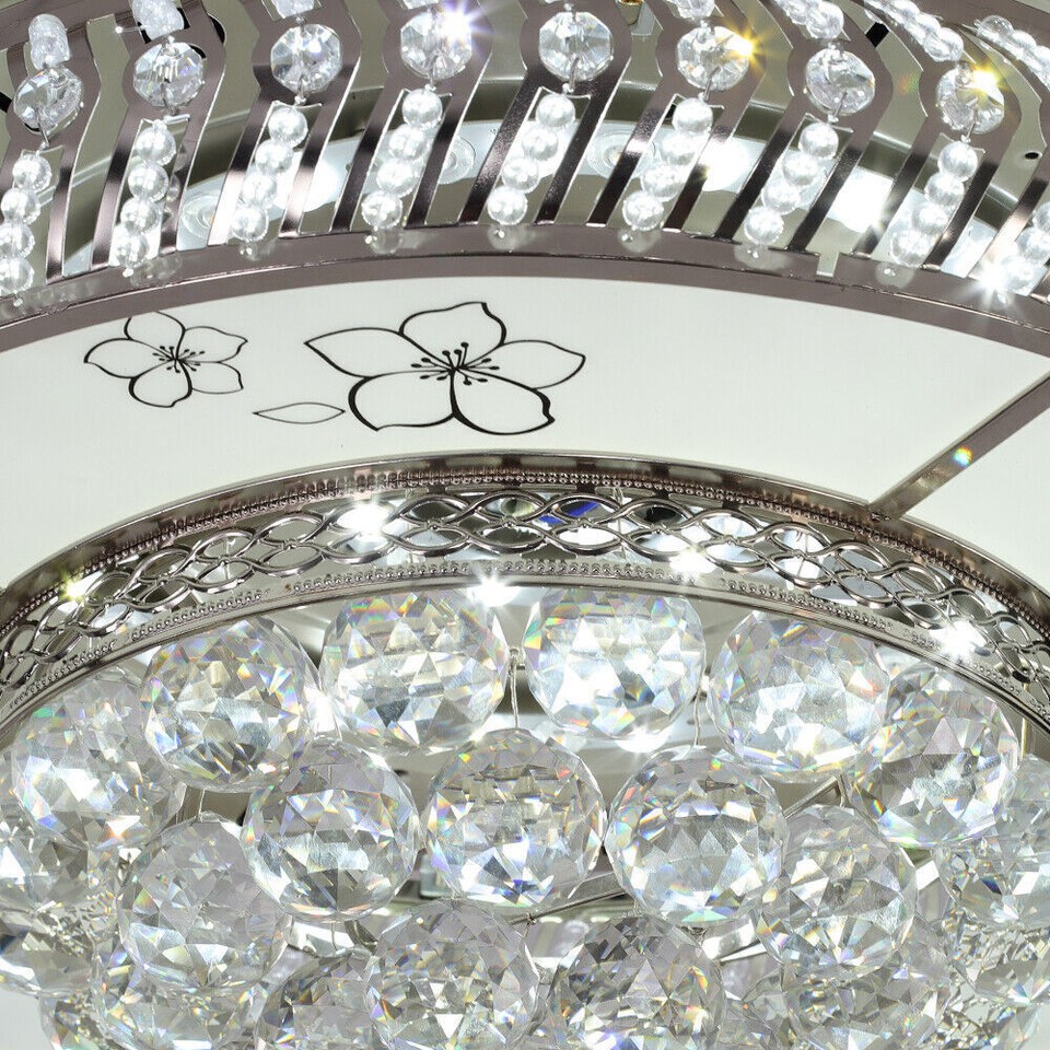 Retractable LED Ceiling Fan Light Remote Control Crystal Chandelier ...