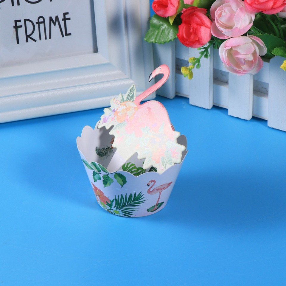 24pcs Flamingo Cupcake Topper Wrapper Set Lovely Cartoon Cake Decor ...