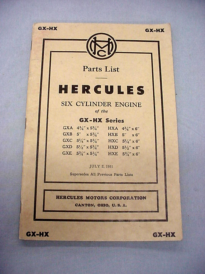Vintage Hercules Engine Manuals & Parts List Hercules Engine Manuals ...