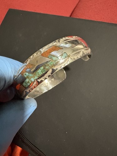 Vintage J. Nezzie Navajo Sterling & Inlay Cuff Bracelet | eBay