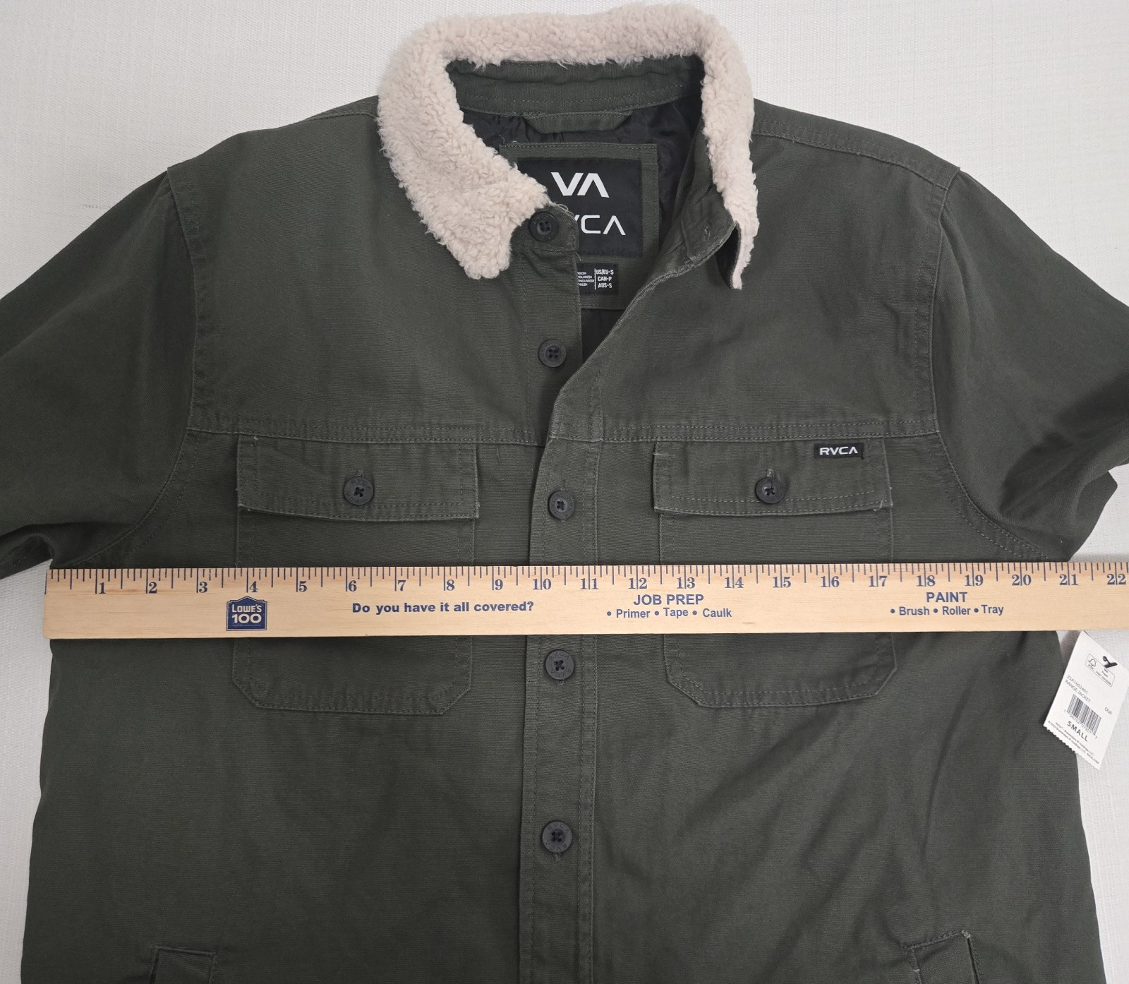 RVCA Range Men's Utility Shacket Size Small Sherpa Collar Lined Olive ...