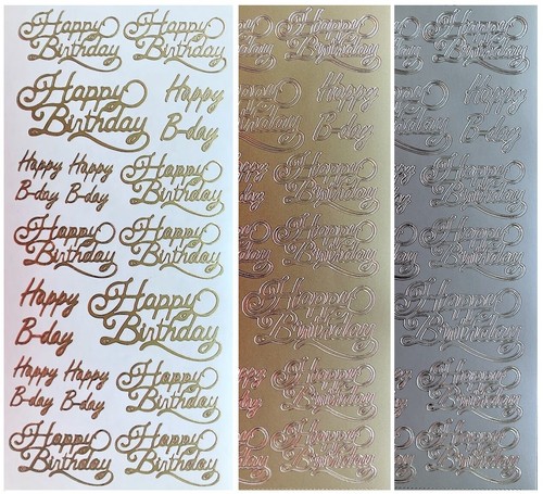 HAPPY BIRTHDAY CURSIVE Peel Off Stickers Script Card Making Gold or ...