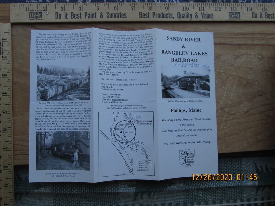 Sandy River & Rangely Lakes Railroad Phillips Maine brochure | eBay