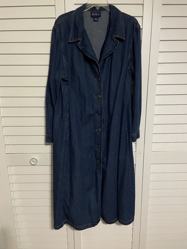 Blue J. Vtg Denim Duster Blue Jean Long Trench Coat XL | eBay