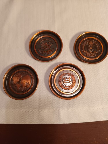 Vintage HYDE PARK Copper/Bronze Coasters. Set of 4. YALE, MIT, OHIO ST ...