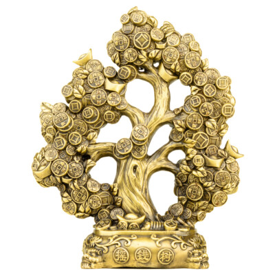 Brass Money Tree Coin Ingot Bonsai Chinese Feng Shui Luck Wealth Decor ...