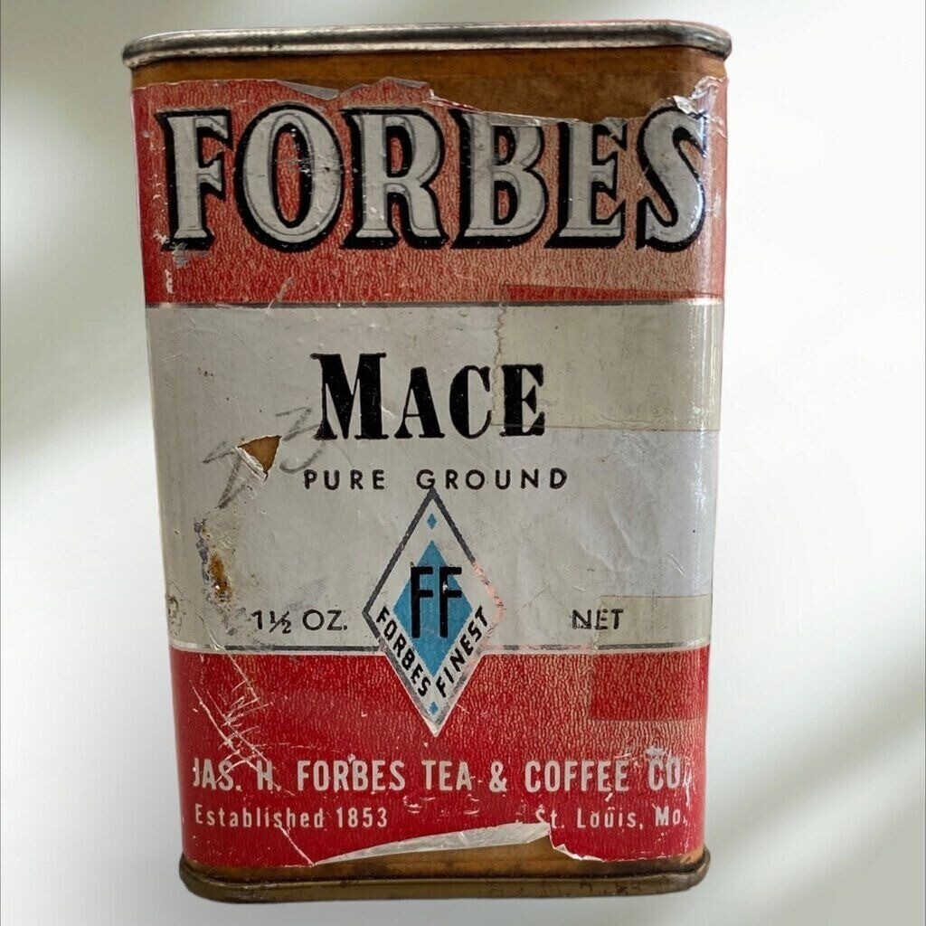 Vintage Forbes Mace Spice Tin 1.5 Oz Red & White Metal Canister Kitchen ...