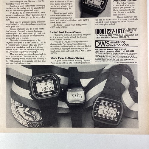 Olympia Running Watch Print Ad Original Vintage 1981 Rare DWS Costa ...