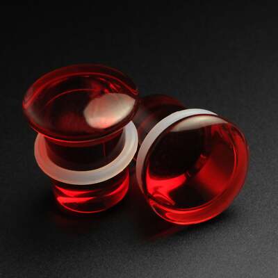 Red Glass Single Flare Convex Plug Glass Ear Gauges Stretchers | eBay ...