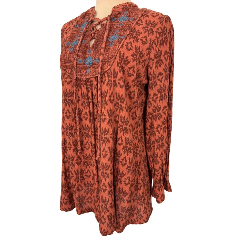 Hayden LA Rust Boho Embroidered Tunic Top S Peasant Festival Style | eBay