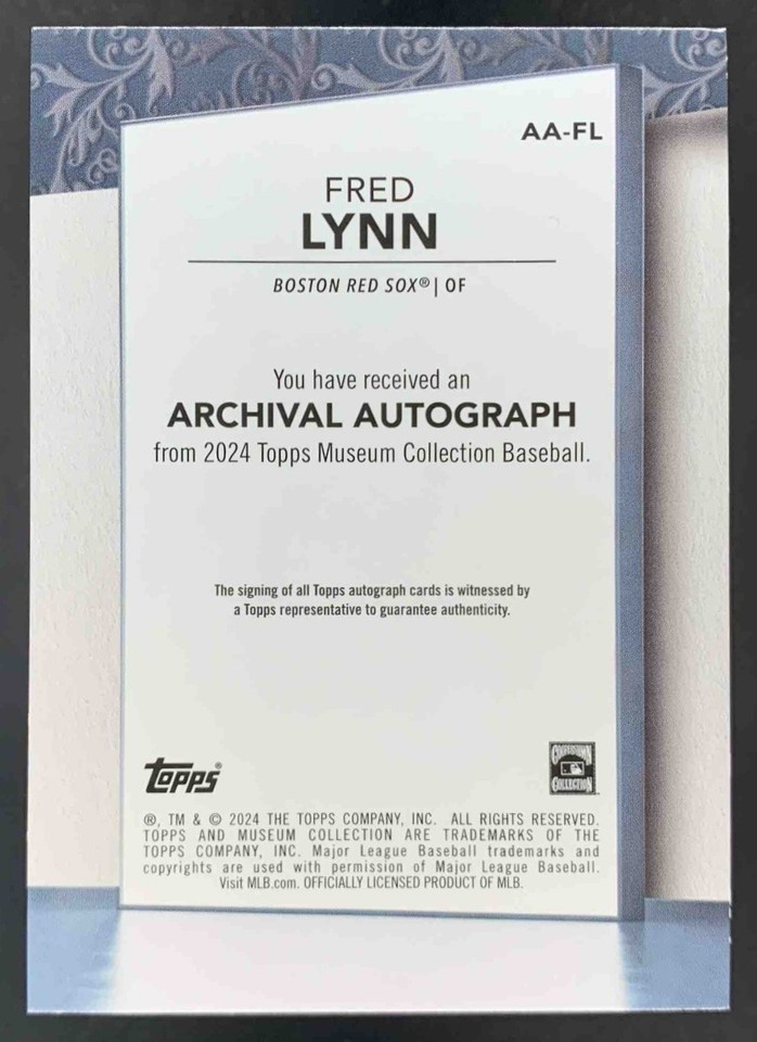 Fred Lynn 2024 Topps Museum Collection Archival Auto #AA-FLRed Sox /299 ...