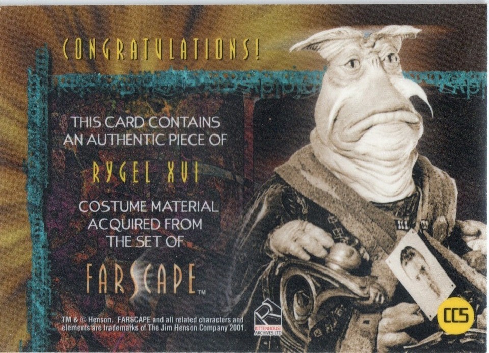 FARSCAPE Season Two, CC5 Rygel XVI Costume trading card , Rittenhouse ...