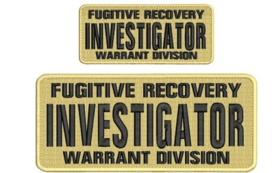 Fugitive Recovery INVESTIGATOR embroidery patch 4x10 & 2.5x6 hook tan ...