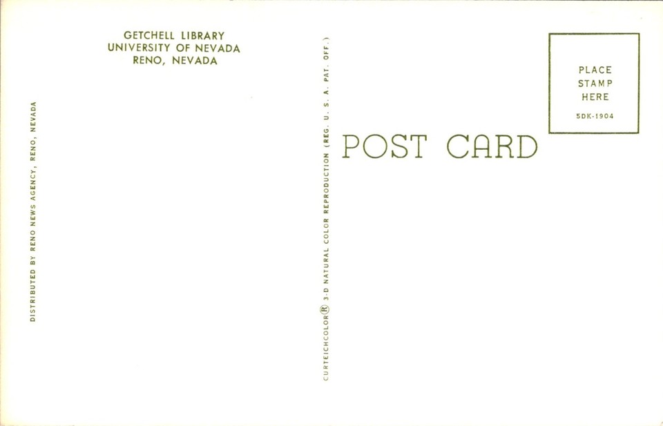 Getchell Library University of Nevada Reno Postcard | eBay