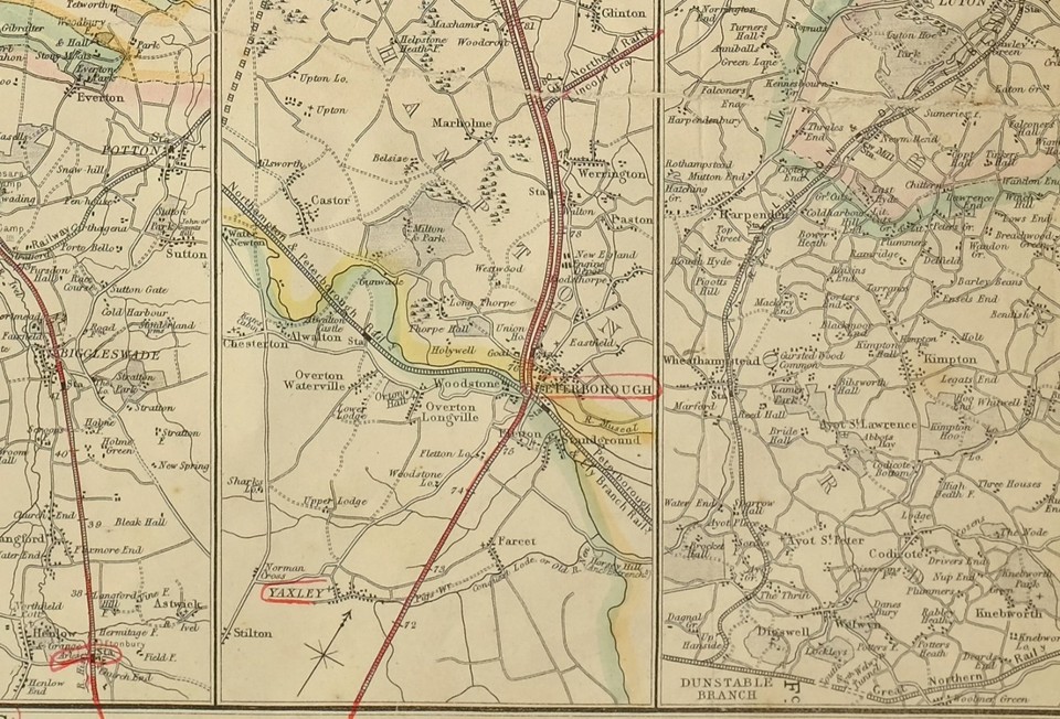 1864 ORIGINAL MAP THE GREAT NORTHERN RAILWAY LONDON TO GRANTHAM ...