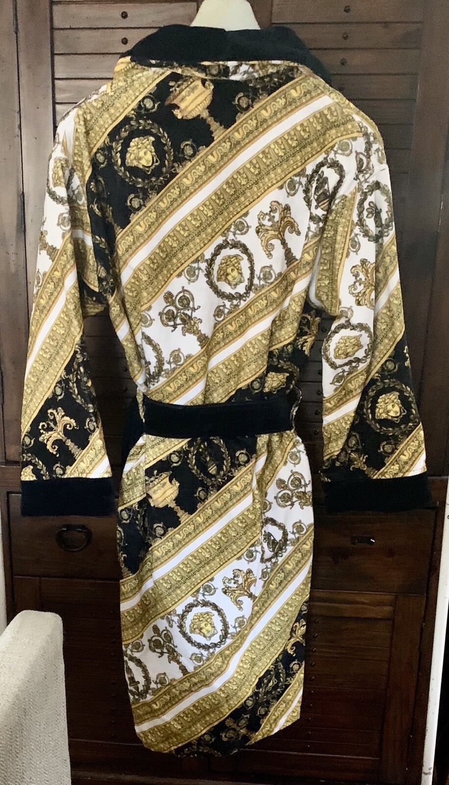 Versace Men’s Size L Cotton Bathrobe Gold & Black with Belt NWT | eBay