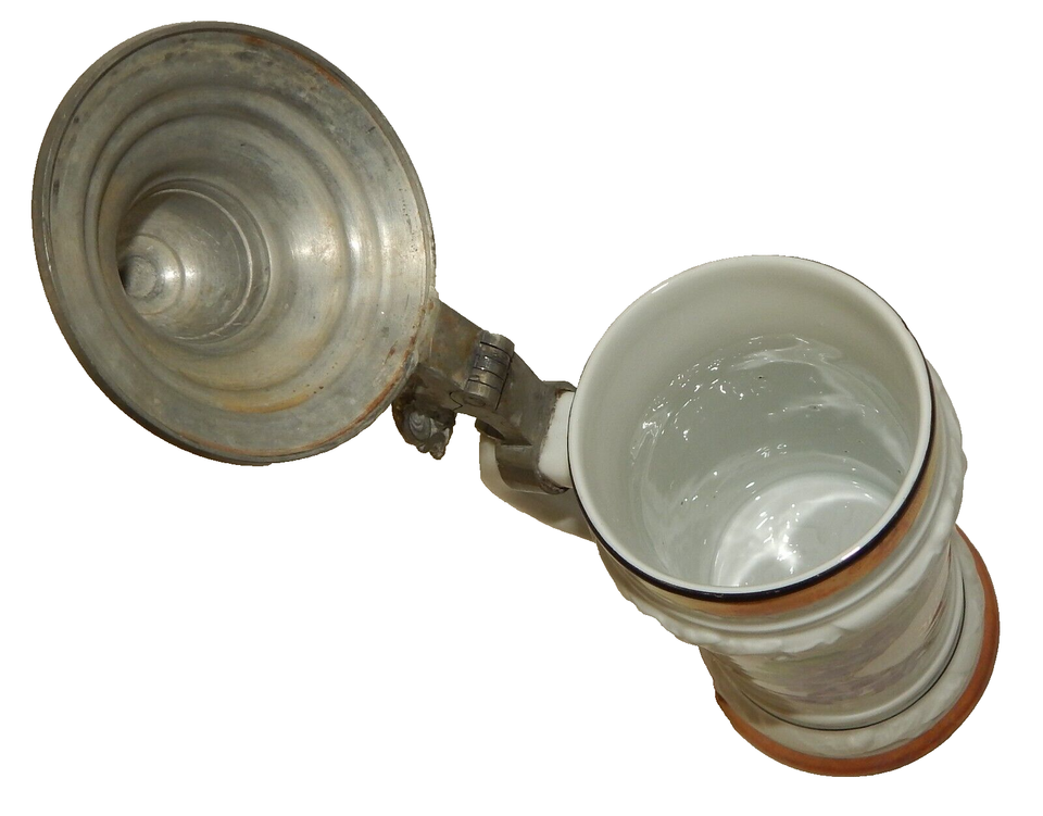 Antique Lithopane German Stein Forget Me Nots Remembrance with Pewter ...