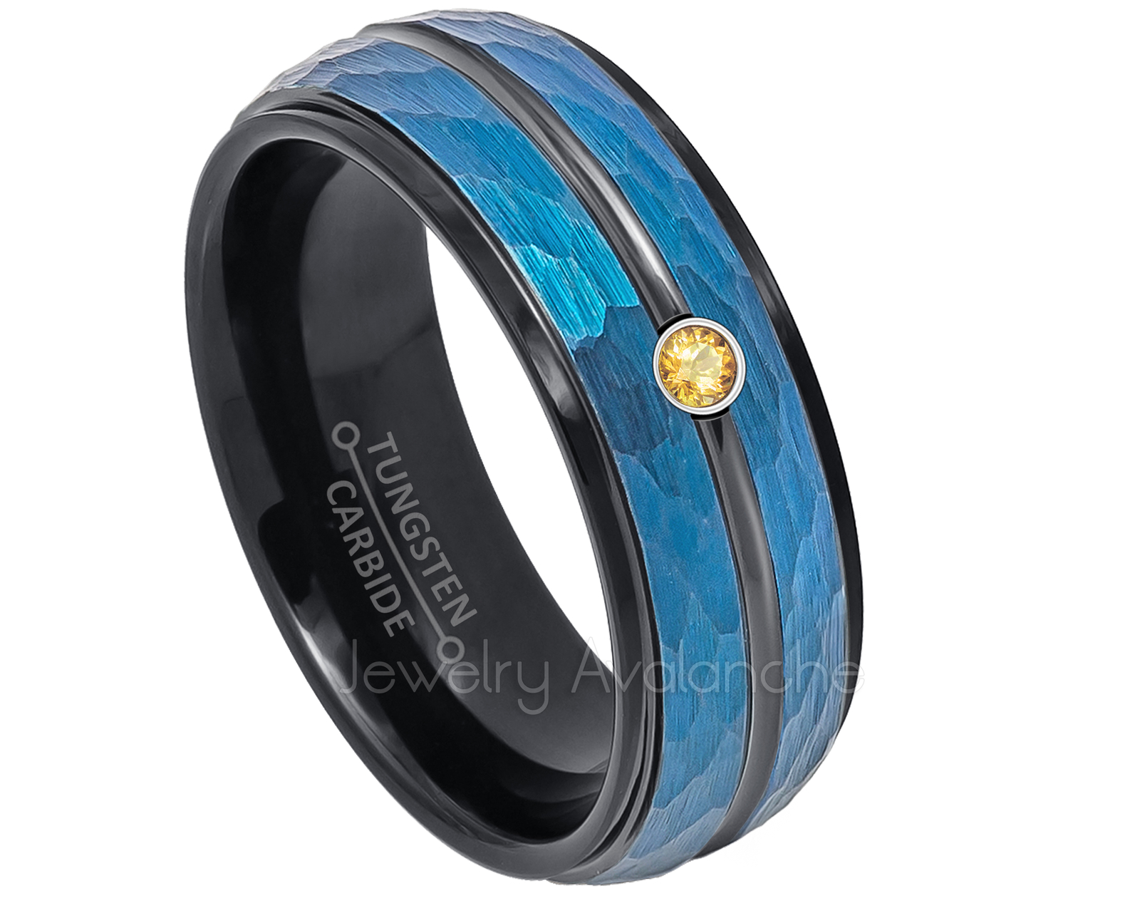 8MM Dome Hammered Tungsten Ring Custom Made 0.07ct Citrine Birthstone ...