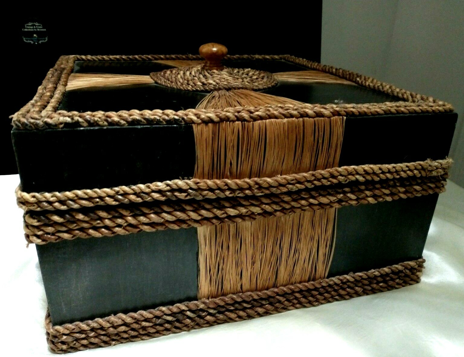 Hand Woven Velvet Lined Wooden Decor Box Made in The Phillipines 12 1/2 ...
