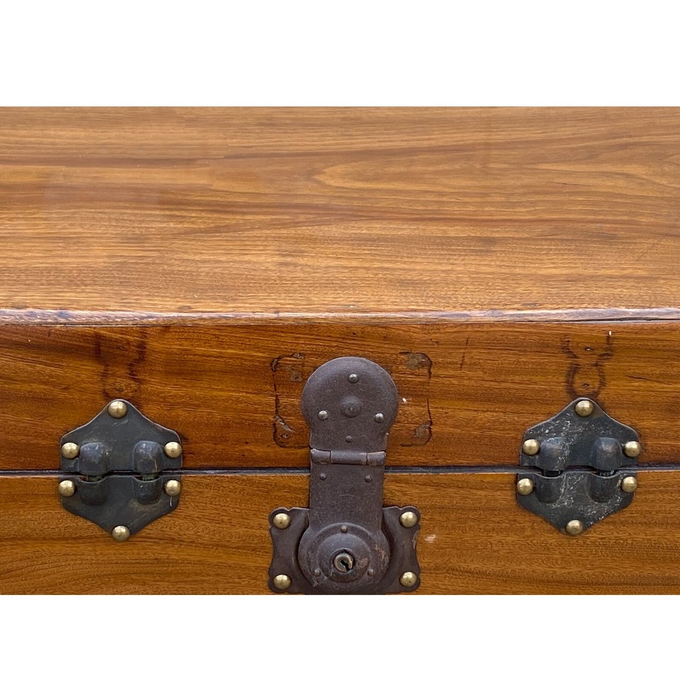 Vintage Oriental Chinese Brown Wood Iron Hardware Trunk Table cs7435 | eBay