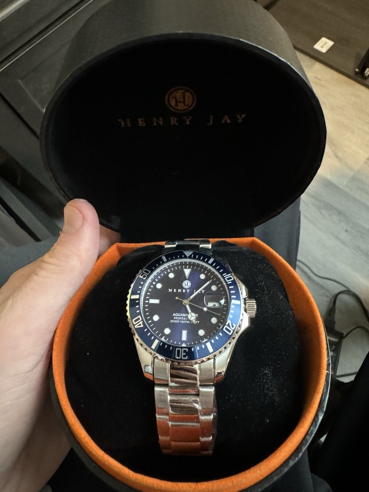 New Henry Jay Aquamaster 100M Diver Men's Watch Blue Dial | eBay