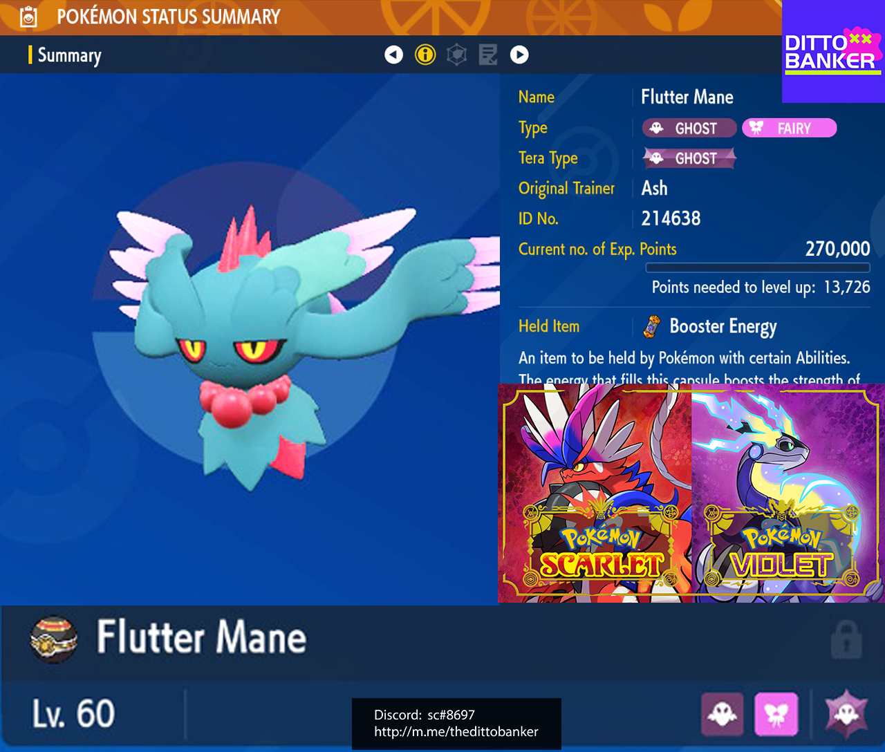 Pokemon Scarlet/Violet FLUTTER MANE (Reg) Lv.60 Modest 6IV (Ancient ...