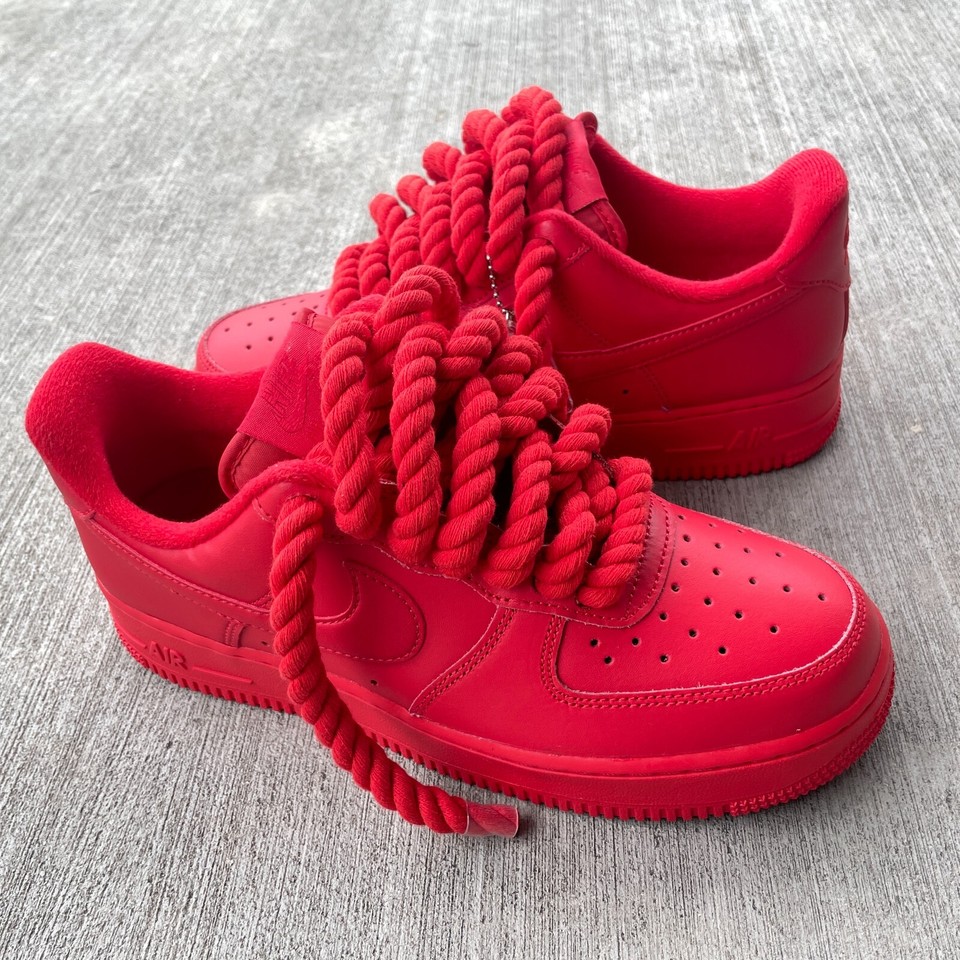 All Red Nike Air Force 1 Custom with Chunky Rope Laces AF1 and Hangtag ...
