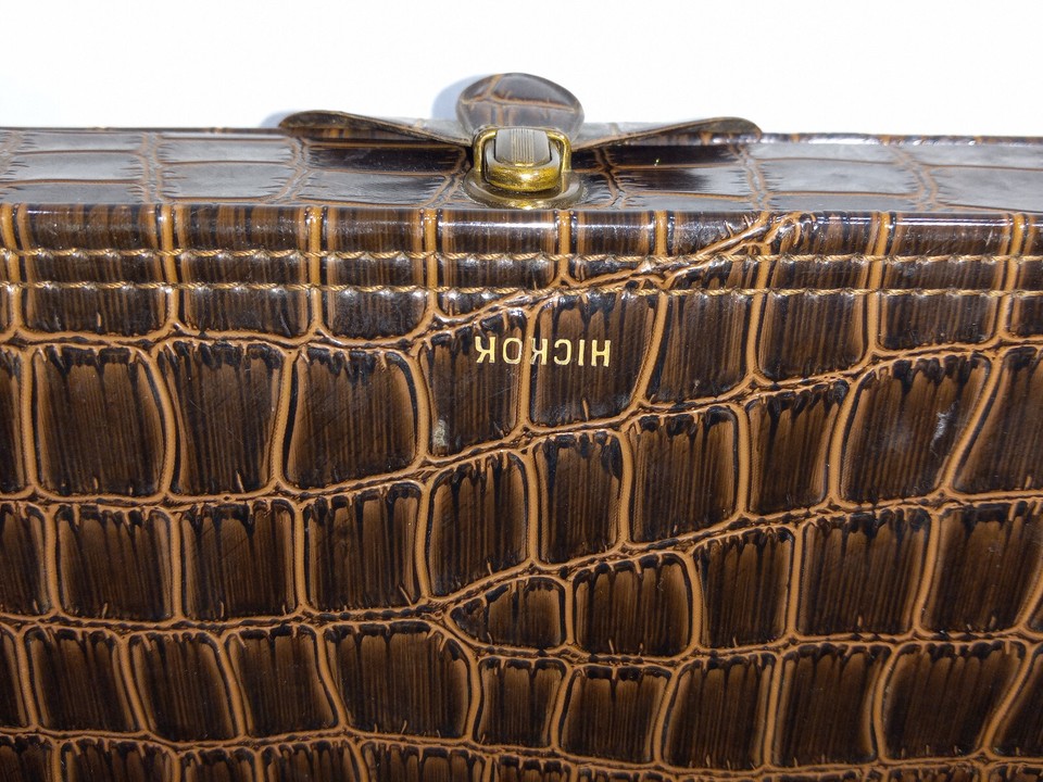 Vintage Hickok Jewelry Box Brown Faux Alligator Leather Skin Storage ...