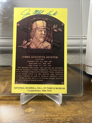 Jim "Catfish" Hunter Autographed HOF Postcard Baseball plaque | eBay