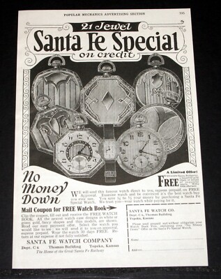 1926 OLD MAGAZINE PRINT AD, 21 JEWEL SANTA FE SPECIAL POCKET WATCHES ...