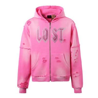 Lost Intricacy Distressed Pink Rhinestone Zip-Up Hoodie | eBay