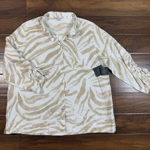 John Mark Women's Size 1X Zebra Print Button Up Cinched Sleeve Shirt ...