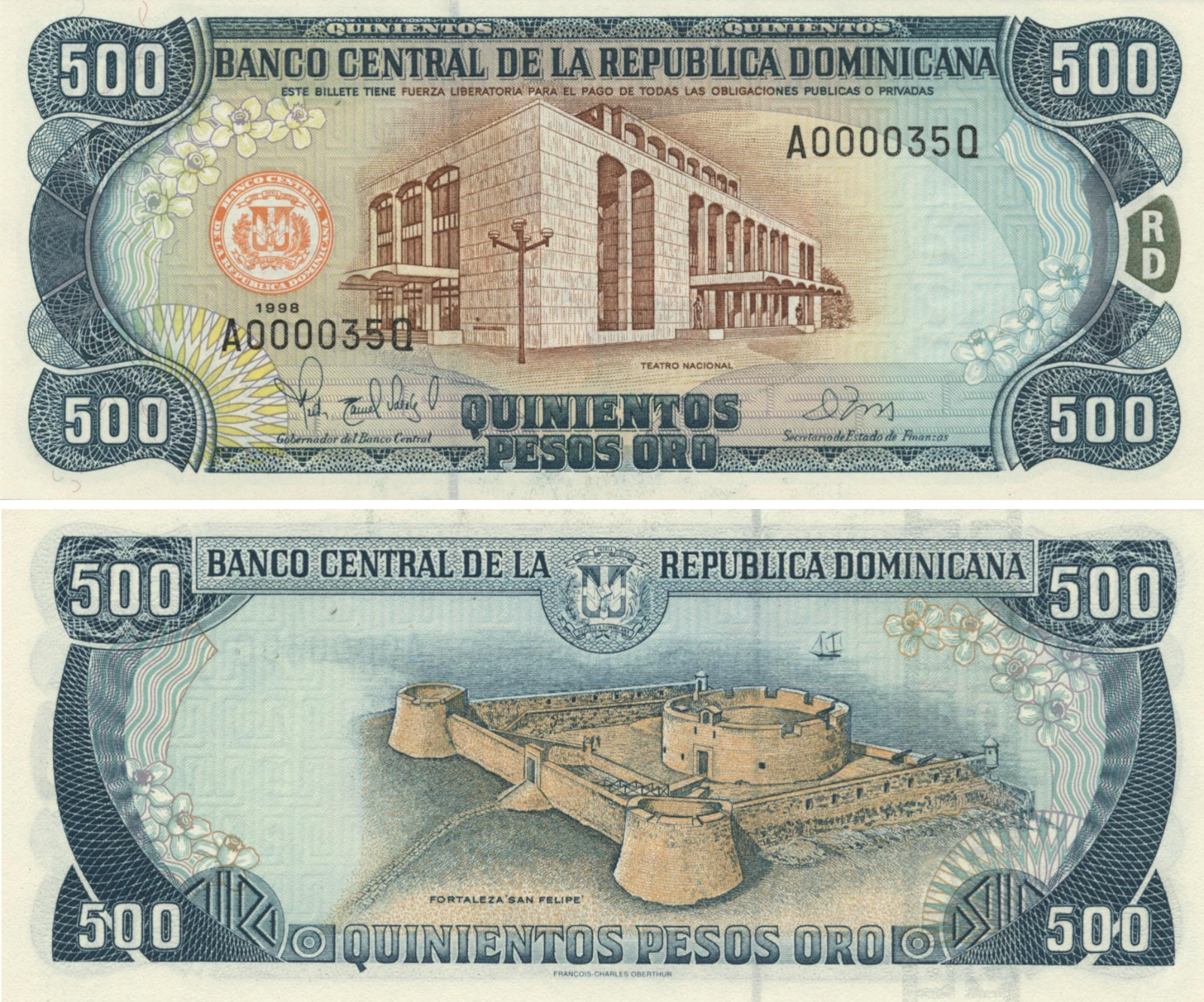 Dominicaine Dominique République 500 pesos oro 1998 billet neuf P157 ...